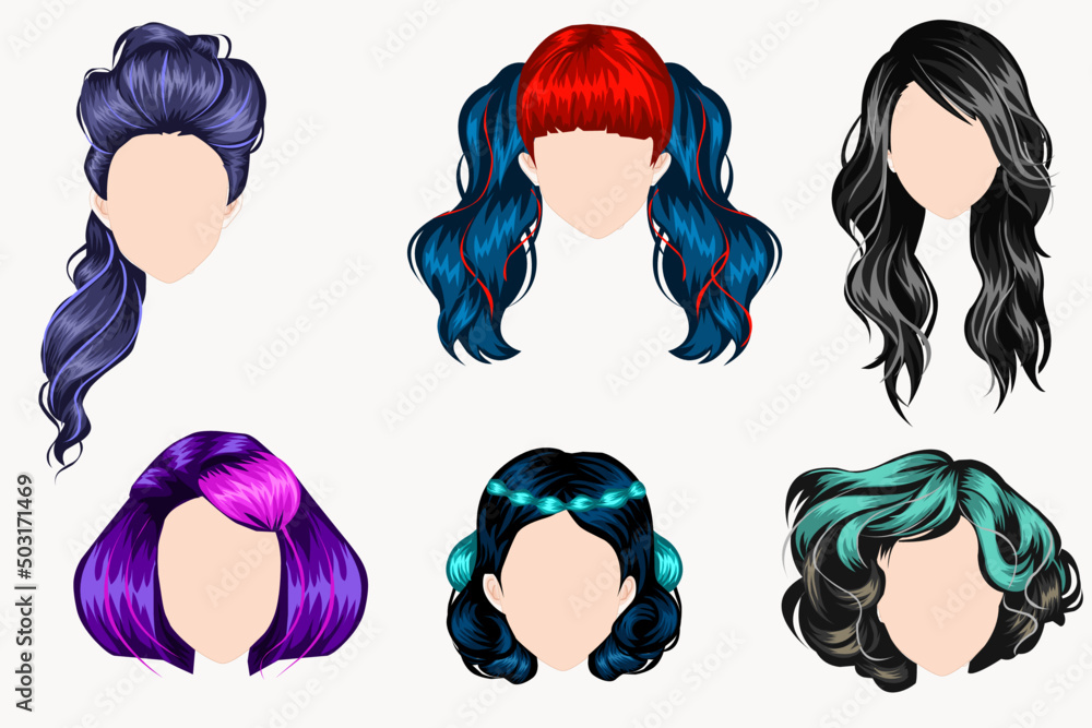 Women hairstyle ideas 6 icons collection Vector.stylish haircuts for ...