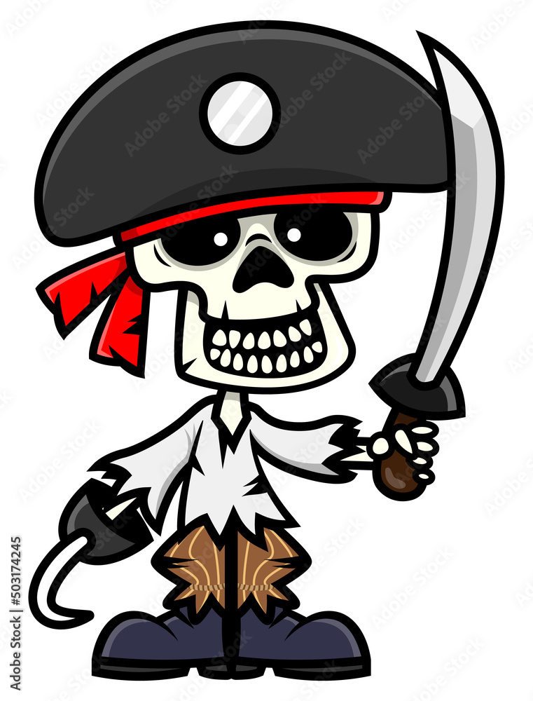 Cartoon illustration of Skeleton troops wearing captain pirates hats ...