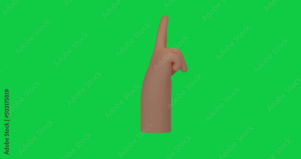 3d hand gesture on a chroma green screen background. Alpha Channel ...