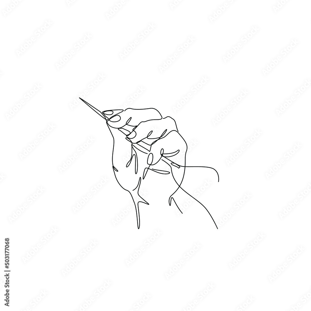 Needle in hand, continuous line drawing, tattoo, print for clothes and ...