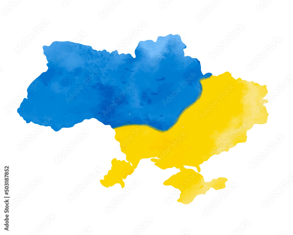 Watercolor textured map of Ukraine. Ukrainian artistic map silhouette ...