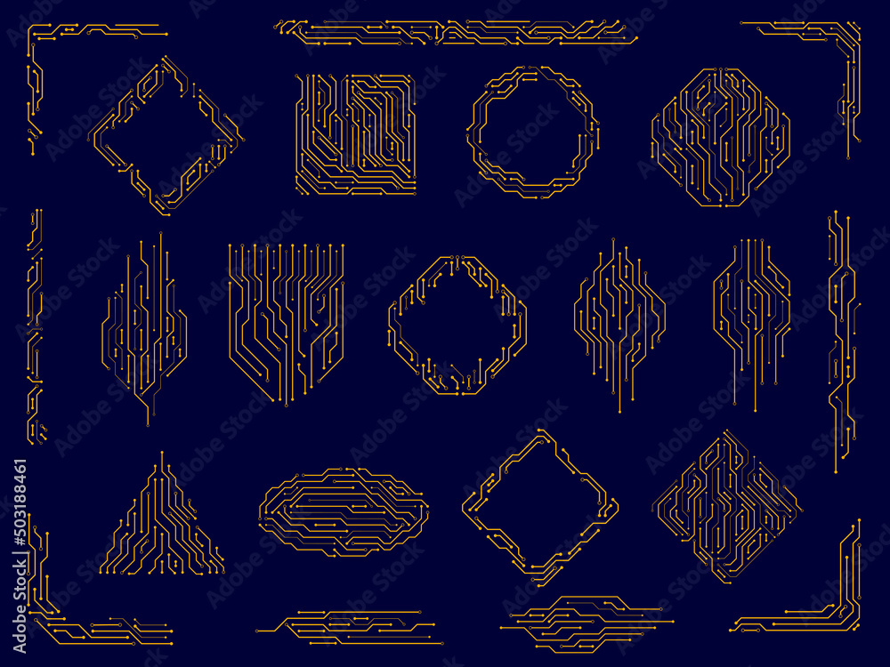 Circuit board. Digital technology dividers, energy line corners and ...