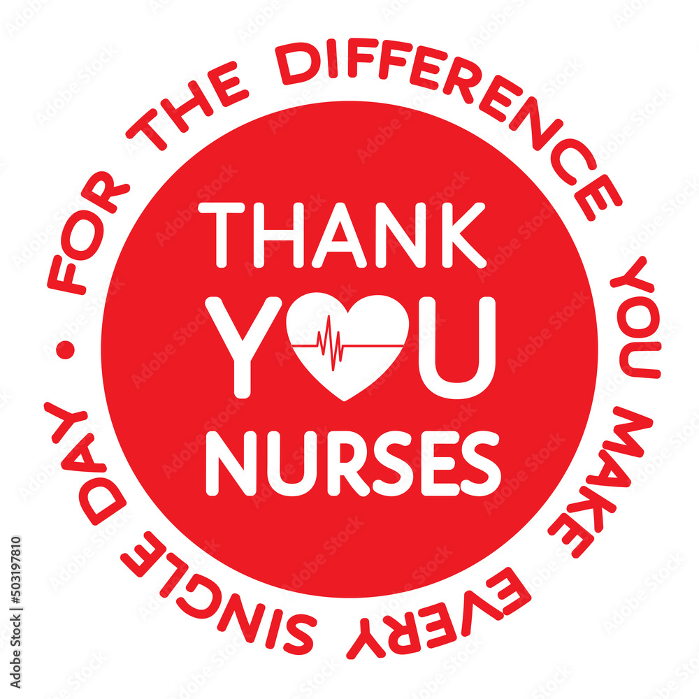Thank you nurses red round grateful sign. Heart, heartbeat line, Thank ...