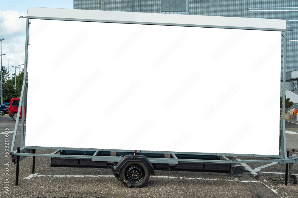 Portable billboard for advertisement mounted in the trailer in downtown ...