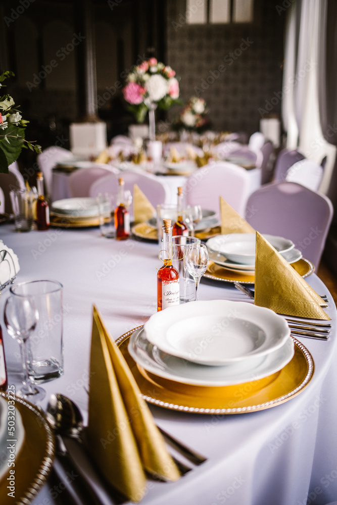 table set for a wedding reception Stock Photo | Adobe Stock