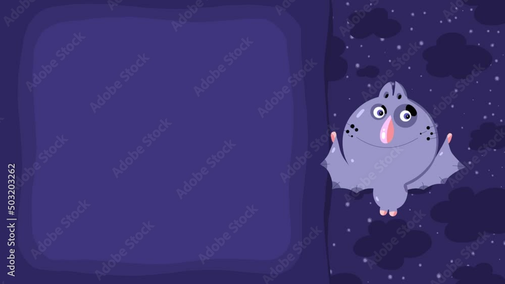 Cartoon character violet bat flying loop animation for titles. Good for ...