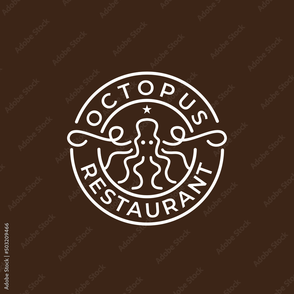 Seafood restaurant with octopus lineart logo design เวกเตอร์สต็อก ...