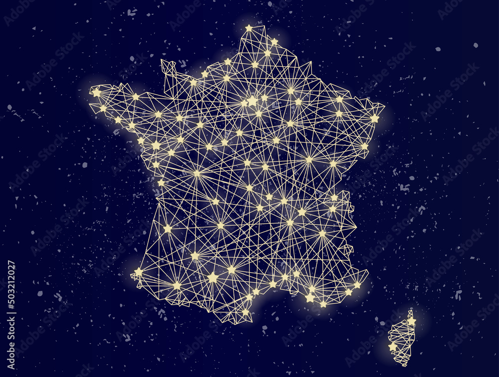 Glowing map of France on the night sky Stock Vector | Adobe Stock