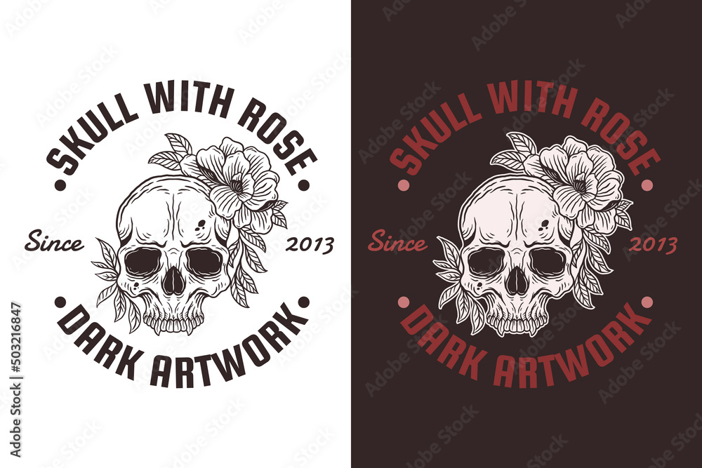 Set Skull Rose Dark illustration Beast Skull Bones Head Hand drawn ...