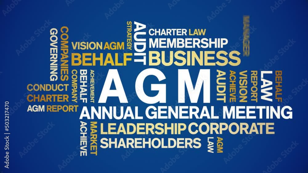 AGM - Annual General Meeting acronym animated tag word cloud;text ...