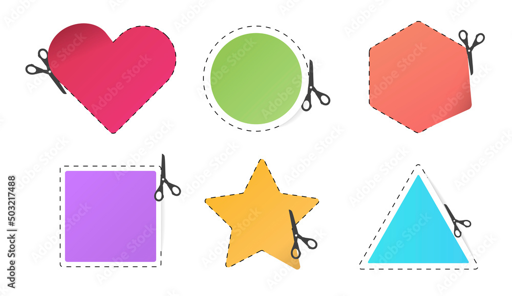 Scissors cut out set. Collection of graphic elements for learning ...
