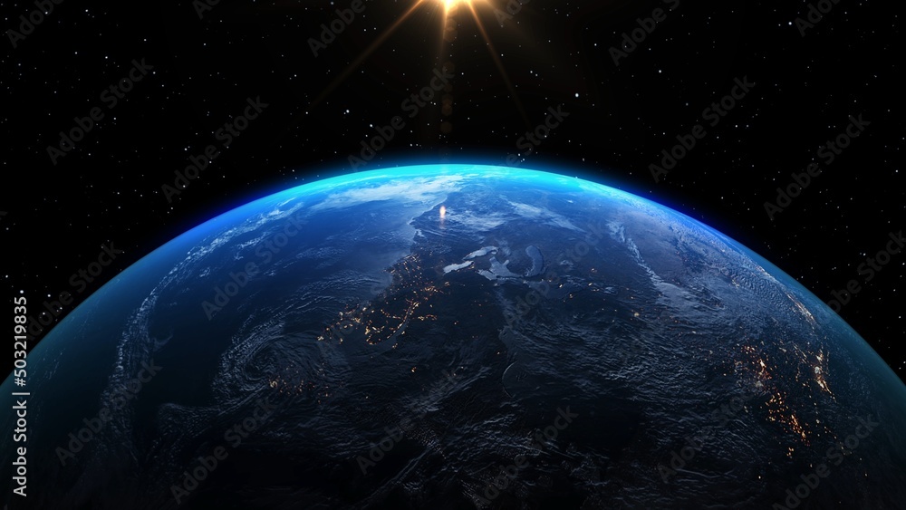 Planet earth with realistic geography surface and orbital 3D cloud ...