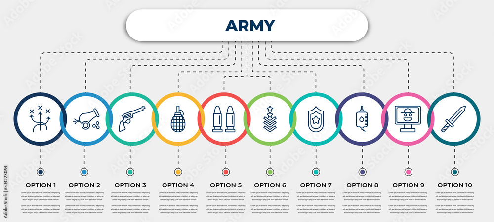vector infographic template with icons and 10 options or steps. infographic for army concept ...