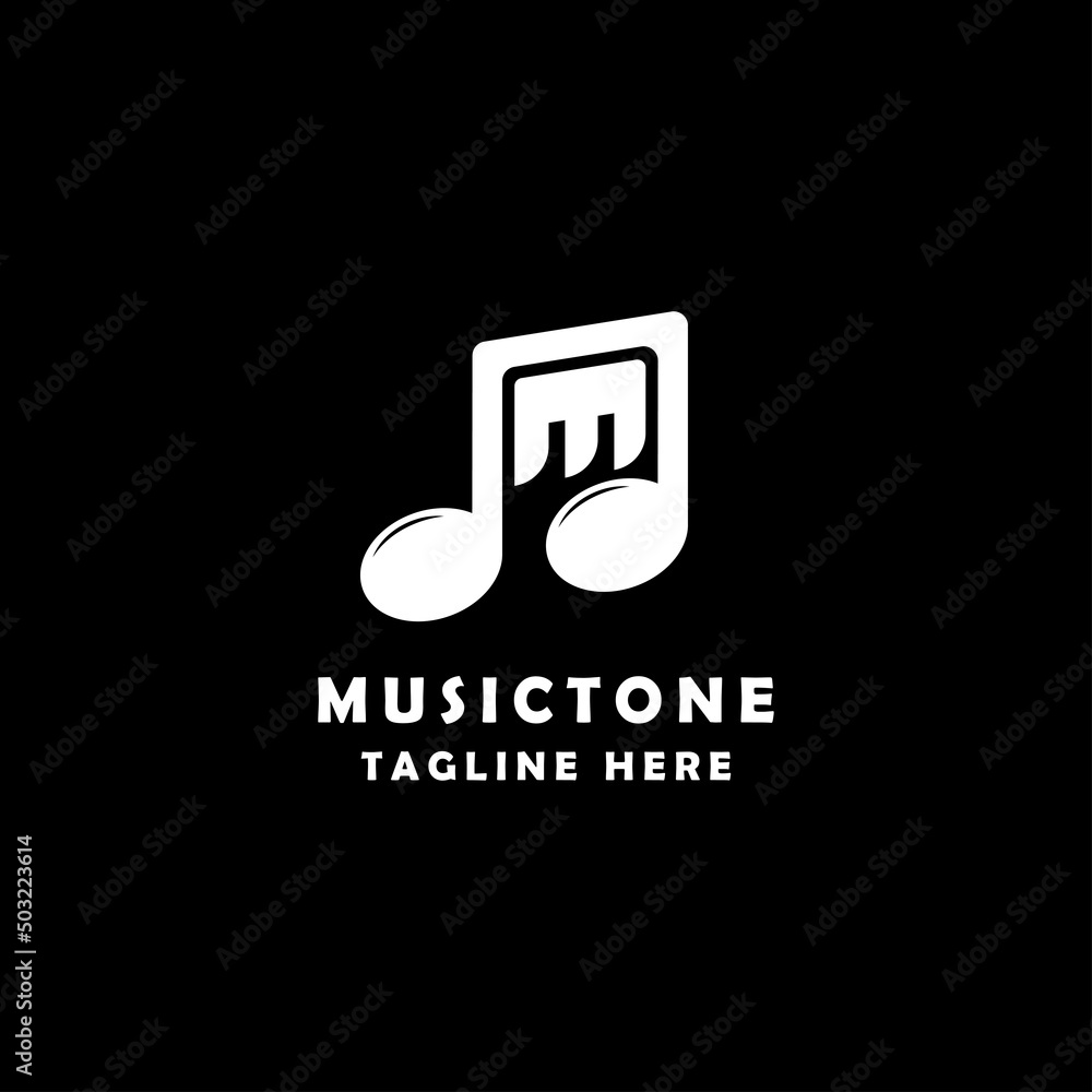 music tone logo design inspiration with note icon and initial letter M ...