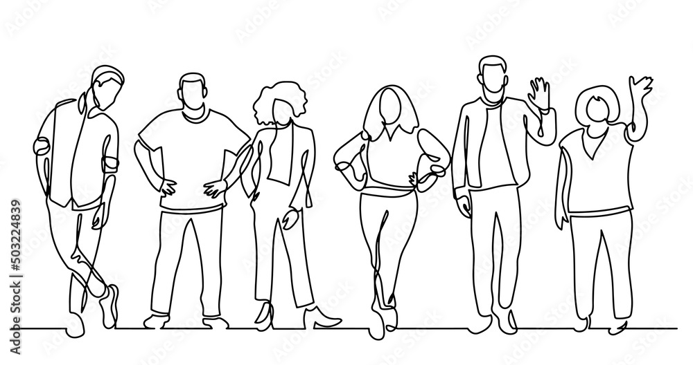 continuous line drawing of diverse group of standing people Stock ...