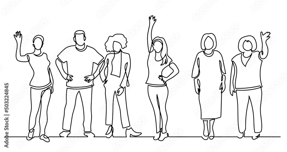 continuous line drawing of diverse group of standing people Stock ...