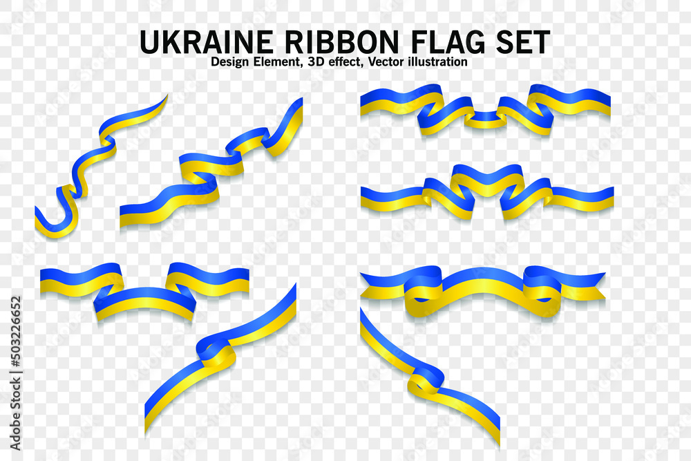 Set of Ukraine Ribbon flags, design element. 3D on a transparent ...