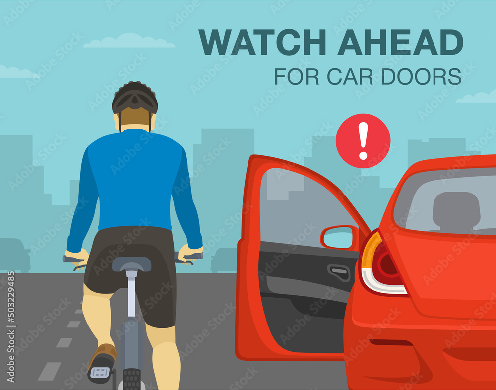 Safe bicycle riding and traffic regulation rules. Watch ahead for car ...