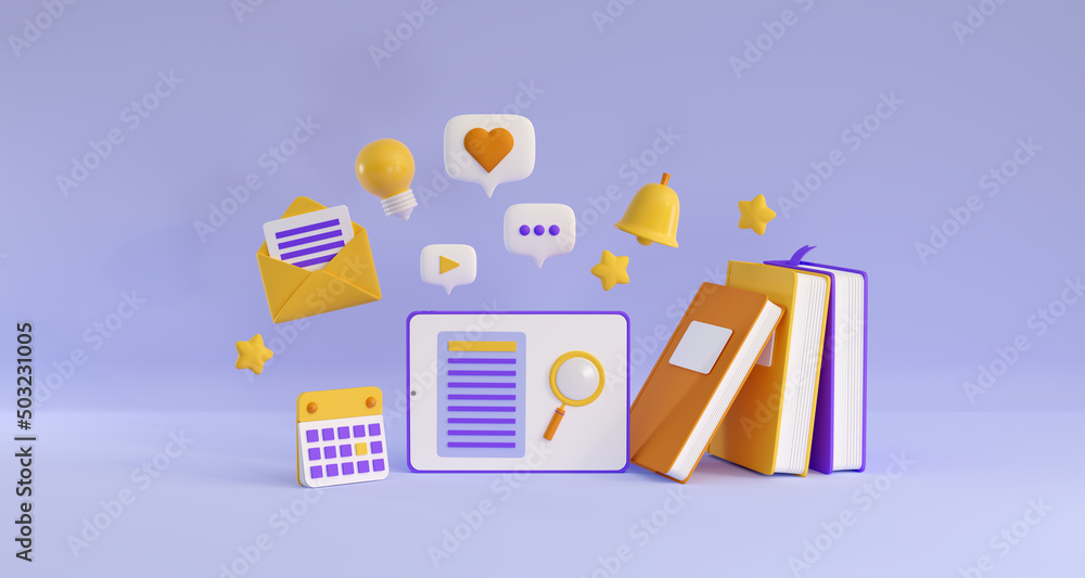 3d education concept poster for university and school. Stack of the ...