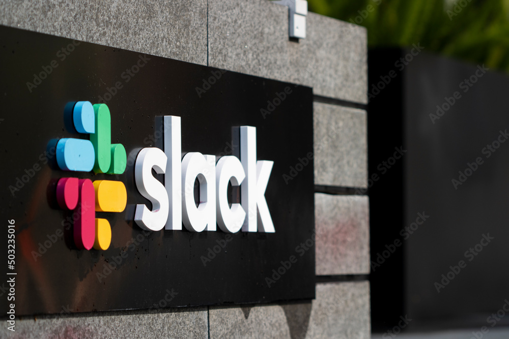 Zdjęcie Stock: San Francisco, CA, USA - May 1, 2022: Slack logo is seen ...