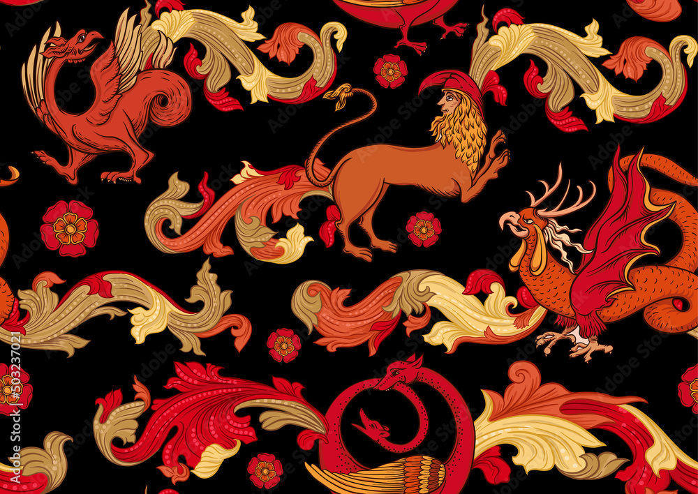 Medieval mythical animals, illuminati manuscript inspiration ...