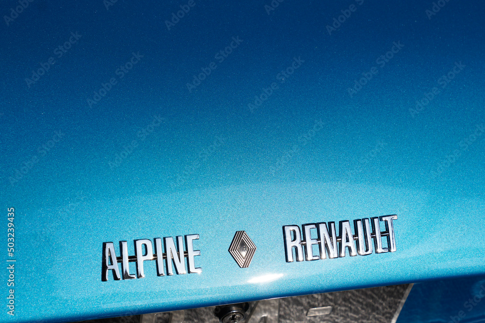 alpine berlinette A110 by renault car logo brand and text sign french ...