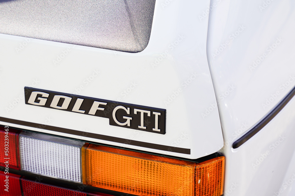 Volkswagen Golf 1 gti car logo brand and text sign young timer vintage ...