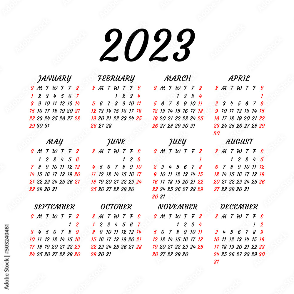 Wall or pocket calendar design 2023 year. English vector square ...