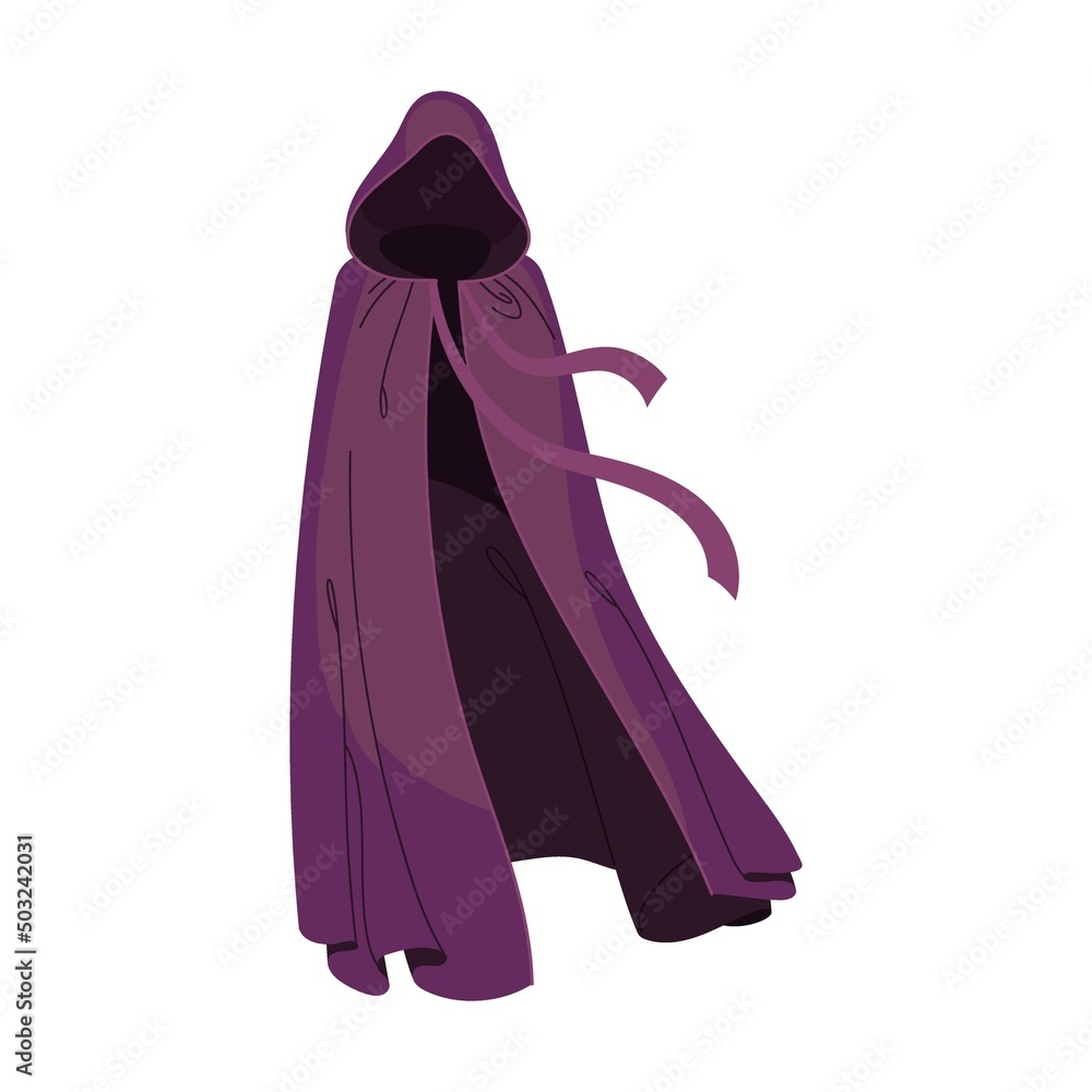 female hooded Cloak of magic character. Vector illustration of clothes ...
