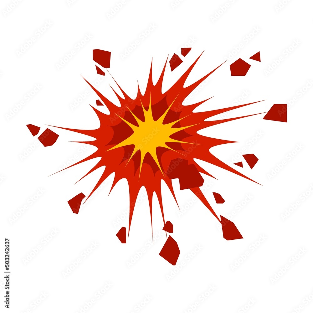 Orange dynamite explosive, fragments scatter in different directions ...