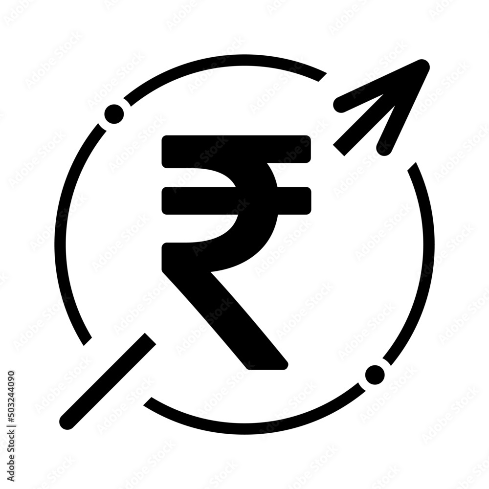 Cost symbol rupee increase icon. Income vector symbol isolated on ...