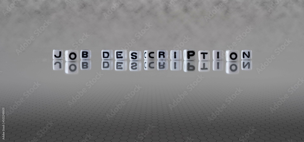 job description word or concept represented by black and white letter ...