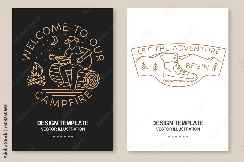 Welcome to our campfire. Let the adventure begin. Sammer camp. Vector ...