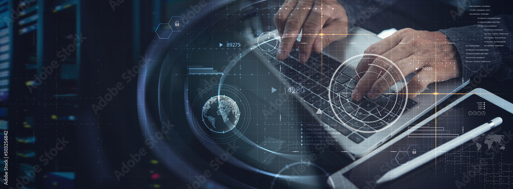 Data science, digital technology, internet global network, big data ...