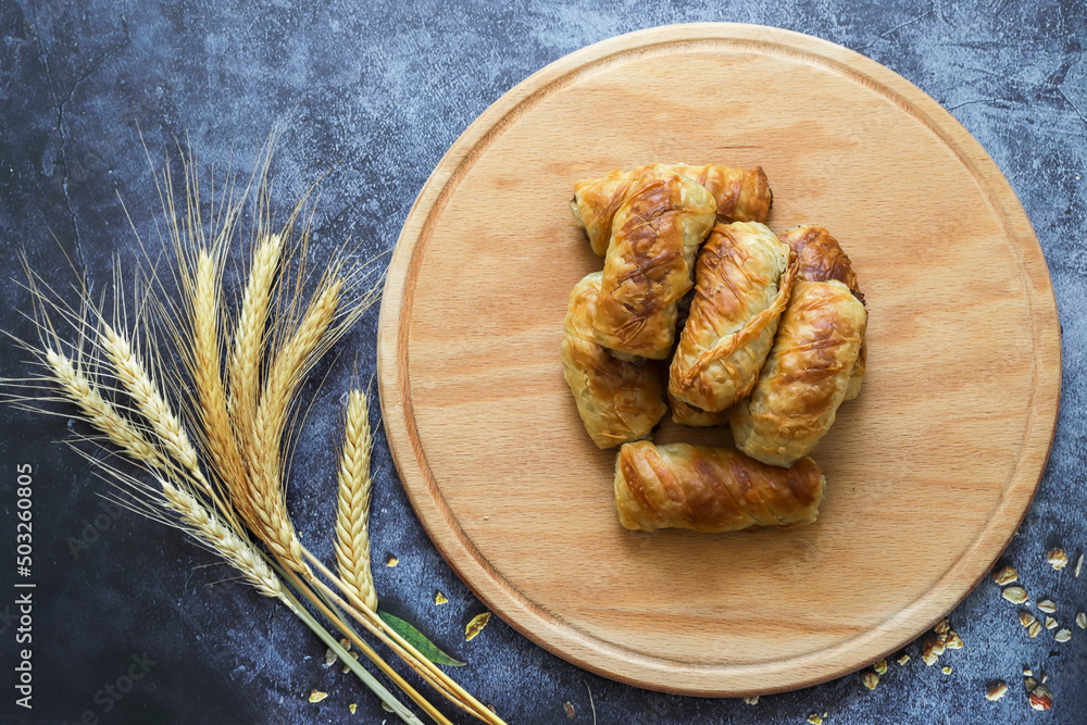 Turkish Tepsi Boregi, Round Borek, Tray pastry (Turkish name; rulo ...