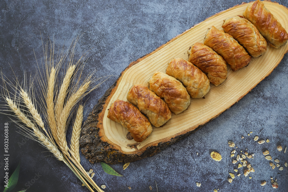 Turkish Tepsi Boregi, Round Borek, Tray pastry (Turkish name; rulo ...