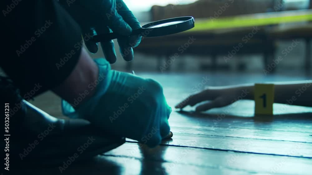 Detective Collecting Evidence in a Crime Scene. Forensic Specialists ...