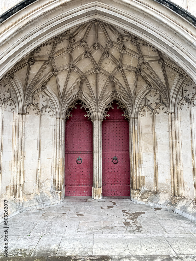 Entrance to Winchester cathedral. Winchester medieval anglican ...