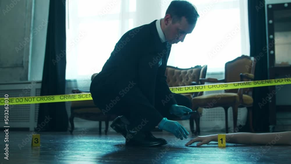 Detective Collecting Evidence in a Crime Scene. Forensic Specialists ...