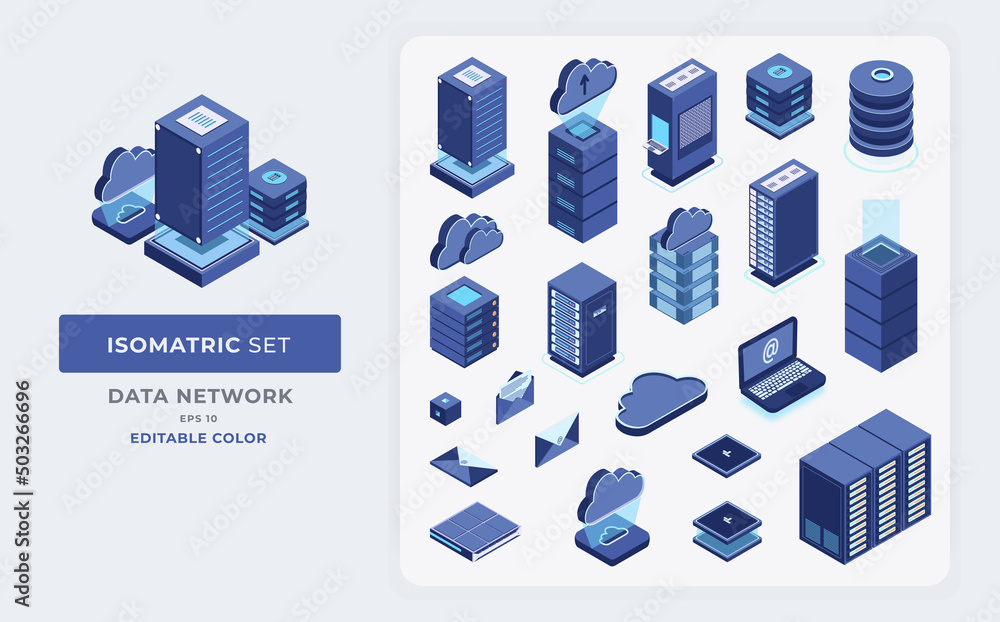 Data Network Isomatric set Illustration color editable Eps 10. Data ...