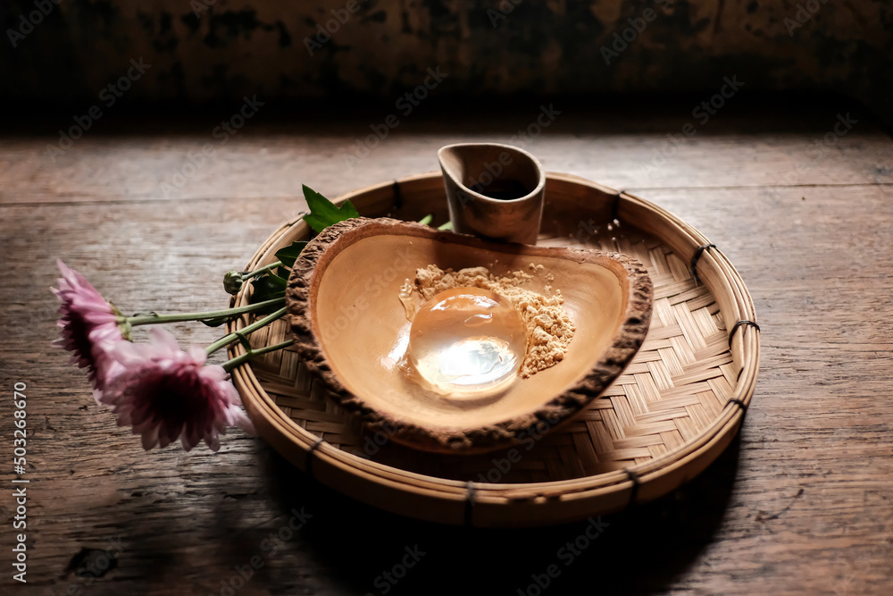 Japanese water cake, raindrop cake, Mizu shingen mochi or Yamanashi ...