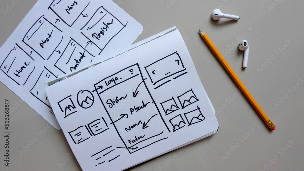 website wireframe sketch, UX mobile application wireframe. Sketch ...