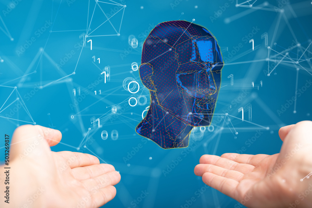 Human head and brain.Deep learning , Machine learning and artificial ...