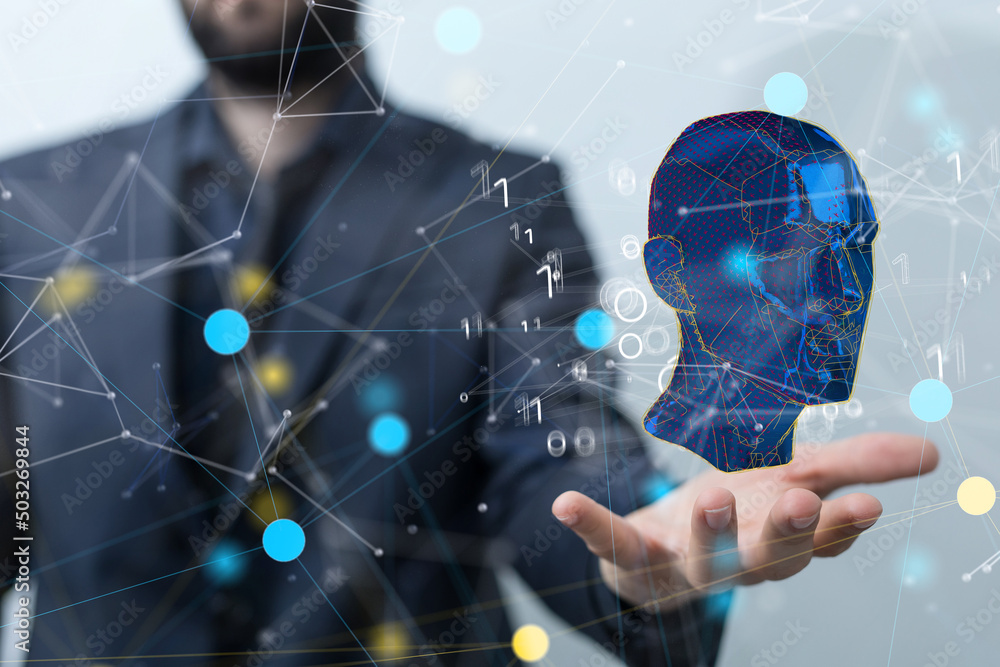 Human head and brain.Deep learning , Machine learning and artificial ...