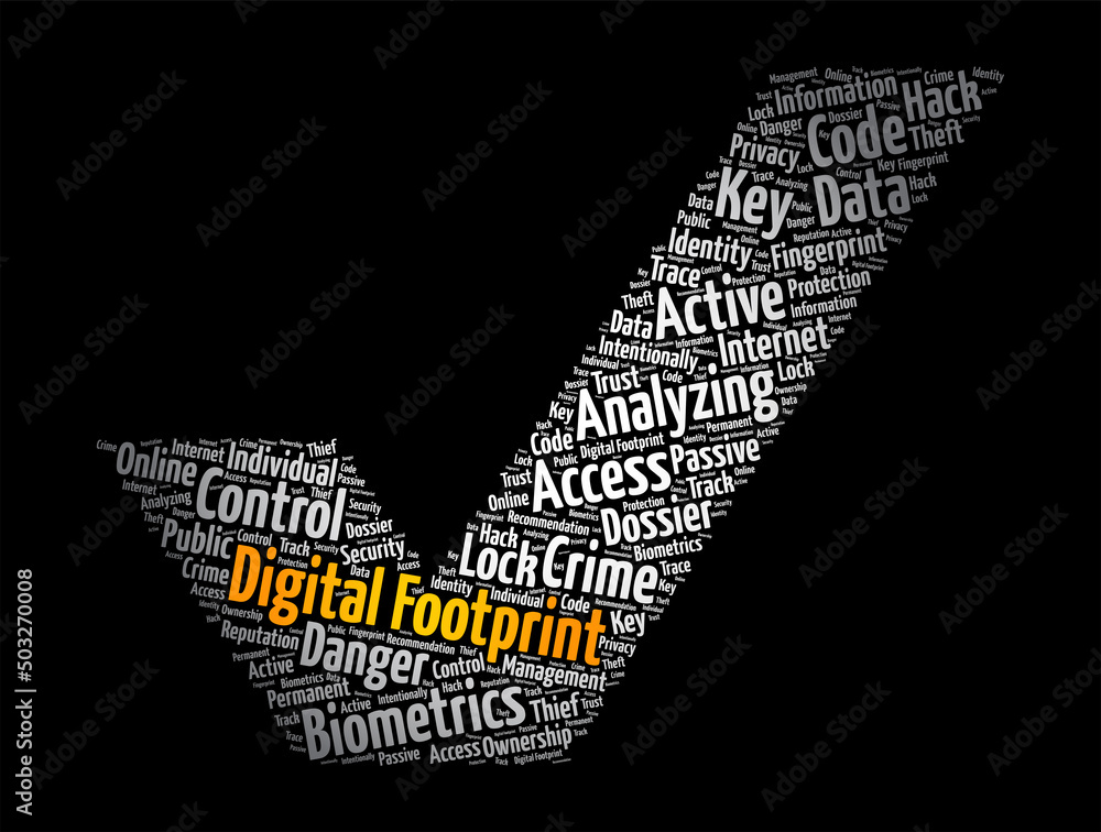 Digital footprint check mark word cloud collage, concept background ...