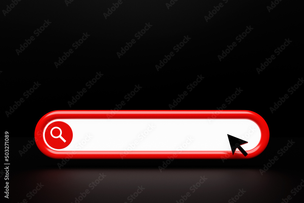 3D illustration, Search bar design element on a black background ...