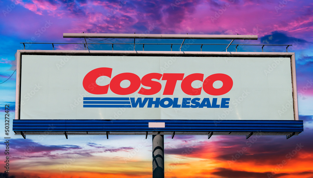 Advertisement billboard displaying logo of Costco Stock Photo | Adobe Stock