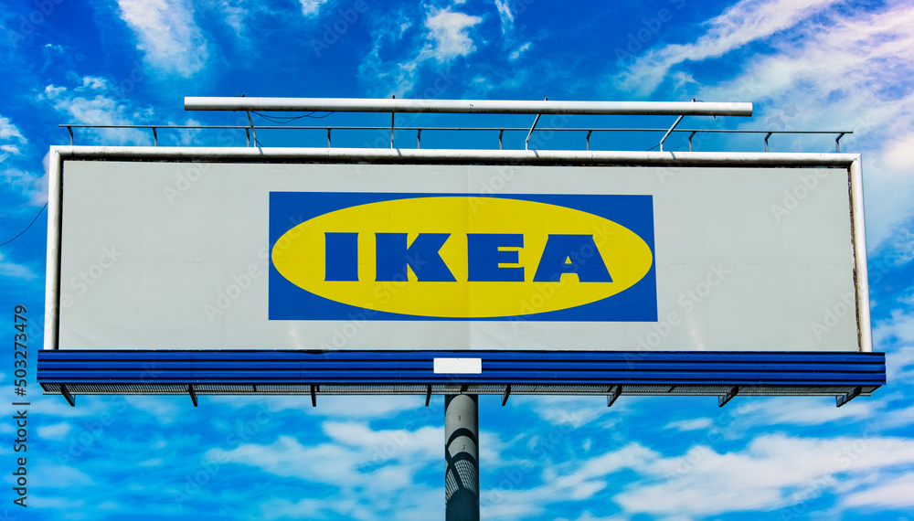 Advertisement billboard displaying logo of IKEA Stock Photo | Adobe Stock