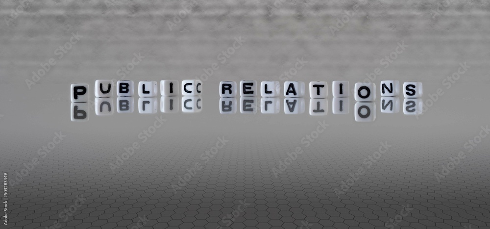 public relations word or concept represented by black and white letter ...
