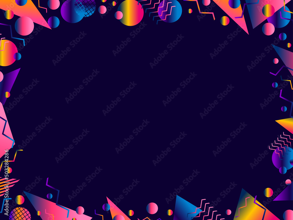 Memphis geometric frame. Border design with geometric shapes in 80s ...